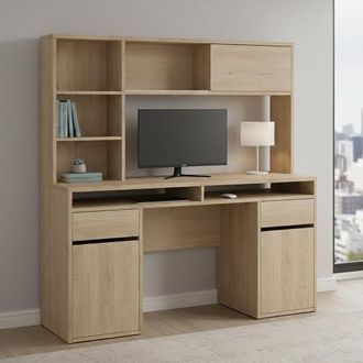 Dmora Schreibtisch Agnella, Mehrzweckschreibtisch, B&uuml;rotisch f&uuml;r PC, Eckschreibtisch, 149x48 h156 cm, Eiche