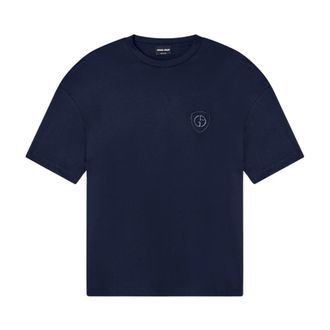 Giorgio Armani Homme, Tops, Bleu, Taille: 2XL Logo Embroidered Crew Neck T-Shirt