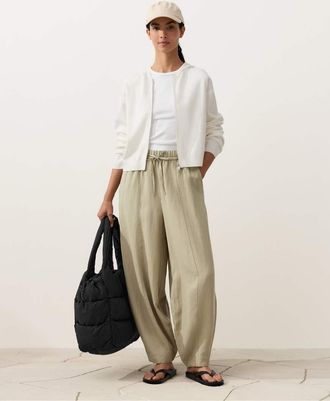 Oysho Pantalon bouffant &agrave; coutures apparentes en lyocell m&eacute;lang&eacute; et 24 % lin - Beige-Neutre