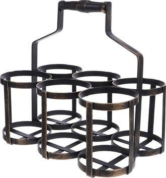 OSALADI Weinkorb aus Schmiedeeisen mit Griff f&uuml;r 6 Flaschen Vintage Bierflaschenhalter im Amerikanischen Landhausstil Tragbarer Getr&auml;nkekorb f&uuml;r Picknick und 