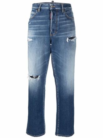 Dsquared2 jean droit &agrave; effet us&eacute; - Bleu