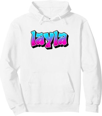 BDAZ Layla Graffiti Personalisierter Name Blau Rosa Frauen M&auml;dchen Pullover Hoodie