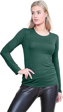 Janisramone Femmes Dames Nouveau Rond Cou Longue Manches Plaine Décontractée Stretchy Tee De Base Mince Fit T-Shirt Haut