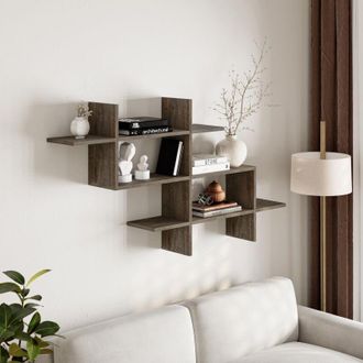 Decortie Decortie Halic 3 Tiers &Eacute;tag&egrave;re murale Biblioth&egrave;que flottante moderne Caf&eacute; fonc&eacute; 150cm