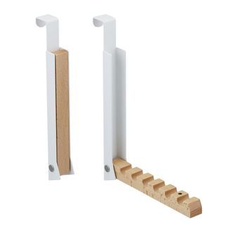 Relaxdays T&uuml;rgarderobe klappbar 2er Set, zum Einh&auml;ngen, T&uuml;rhaken 6 Kleiderb&uuml;gel, Metall & Holz, f&uuml;r 2 cm T&uuml;rfalz, wei&szlig;