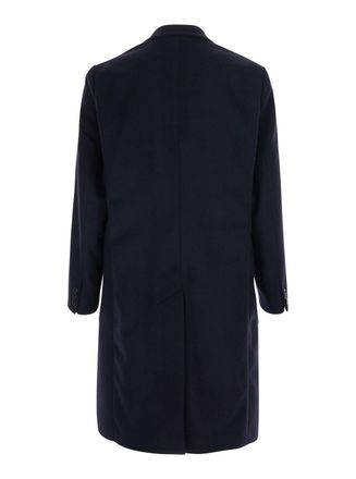 Emporio Armani Mens Coat Double-Breasted Cashmere-Wool Blue