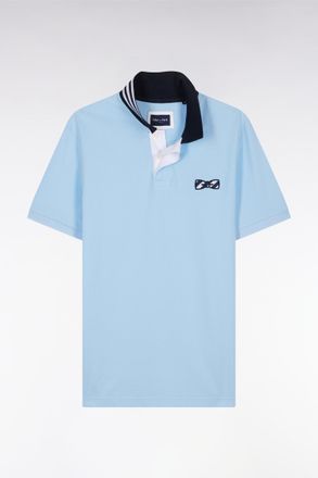 Eden Park Polo &Agrave; Manches Courtes En Coton Ciel Dessous De Col Cercl&eacute; Coupe Droite