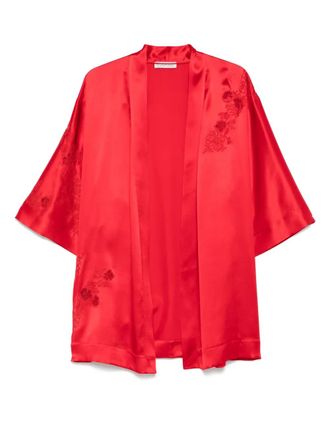 Carine Gilson robe de chambre en soie ornée de dentelle de Calais-Caudry - Rouge