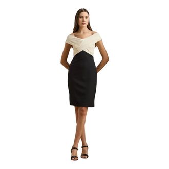 Ralph Lauren Robe fourreau bicolore &agrave; &eacute;paules d&eacute;nud&eacute;es - Femme - Robes - Noir - Taille: 38 FR