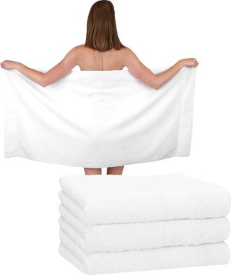 Betz 4 Stück Strandtücher Duschtücher Set Größe 70x140 cm Duschhandtuch Badetuch Strandtuch Handtuch Premium 100% Baumwolle Farbe weiß
