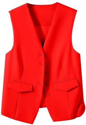 Generic Gilet &eacute;l&eacute;gant sans manches pour femme - Avec col en V - Gilet daffaires vintage - Gilet de loisirs - Coupe ajust&eacute;e - Chemisier court - R&eacute;tro - Grandes