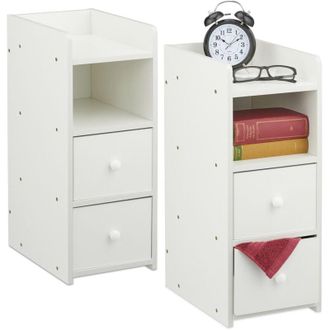 Relaxdays Table de chevet Relaxdays lot de 2, 2 tiroirs, h x l x p : 55 x 22,5 x 34 cm, chambre, table de chevet étroite, blanche