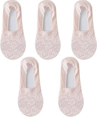 Generico 5 paires de chaussettes de bateau invisibles en dentelle, chaussettes d&eacute;t&eacute; fines et respirantes pour femmes, 5 roses, Taille Unique