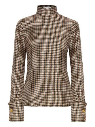 Oscar De La Renta blouse à motif pied de poule - Marron