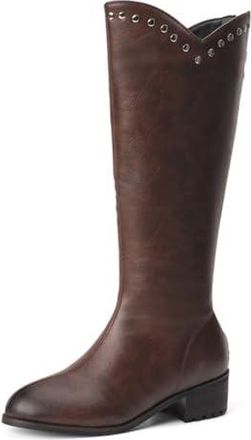 Generic Bottes d&eacute;quitation &agrave; bout rond et talon bloc mi-haut avec fermeture &eacute;clair pour femme, marron, 39.5 EU