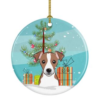 Generic Weihnachtsdekorationen Baum Und Jack Russell Terrier Personalisierter Ornamente Runde Weihnachtsbaumanh&auml;nger Aus Keramik F&uuml;r Fenster Festliche Hochzei