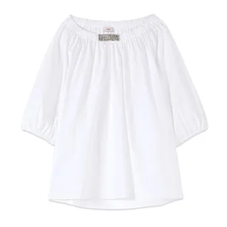 Oltre Femme, Blouses et Chemises, Blanc, Taille: 42 FR Blouse Bardot &agrave; Bijoux
