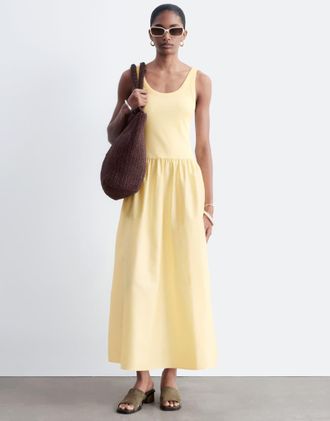 & Other Stories Robe longue en jersey avec corsage ajust&eacute; et jupe en popeline de coton - Jaune