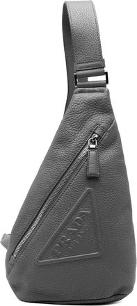 Prada Hobo Bags - Vitello Daino Logo Embossed Sling Bag - Gr. unisize - in Grau - f&uuml;r Damen