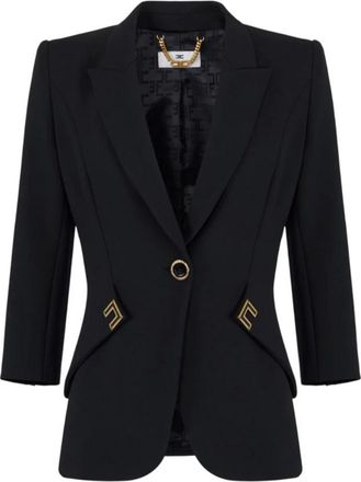 Elisabetta Franchi Femme, Vestes, Noir, Taille: 42 FR Veste en cr&ecirc;pe stretch double &eacute;paisseur