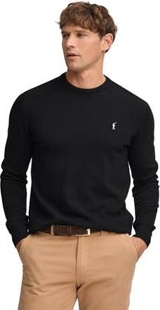 Polo Club Pull Basique à col Ras du Cou Noir à Logo brodé Homme