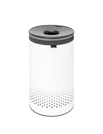 Brabantia Wäschekorb - Quick-Drop-Öffnung - Perfekt sitzenden Baumwollwäschesack - Korrosionsfrei - Mit Belüftungslöcher - Wäschesammler - Weiss - 60 L- 38.0 x 