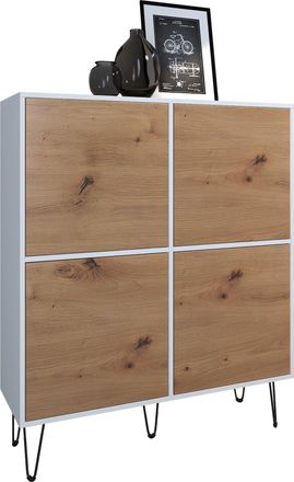Vladon Highboard Havana V2, Kommode mit 4 Türen und 8 geschlossenen Fächern, Kommode Made in Germany, Weiß matt/Weiß matt (104 x 124 x 35 cm)