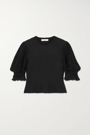 Chlo&eacute; Haut En Laine M&eacute;lang&eacute;e &Agrave; Mailles Pointelle - Noir