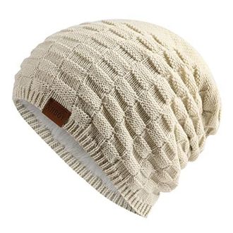 Generic Chapeau tricot&eacute; en laine chaude faite &agrave; la main pour femme - Coupe-vent - Chapeau de trappeur pour femme, blanc, Taille unique