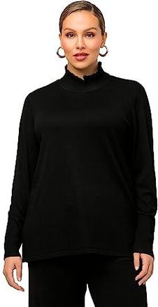 Ulla Popken Pullover, gekr&auml;uselter Stehkragen, Langarm, Kn&ouml;pfe Pull-Over, Noir, 48-50 Femme