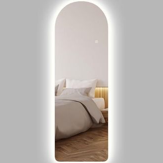 HOMCOM Grand Miroir Mural 120 x 40 cm avec &eacute;clairage LED Miroir arqu&eacute; sans carde, Anti-d&eacute;flagrante, intensit&eacute; Variable et 3 Couleurs d&eacute;clairage, pour Salon e
