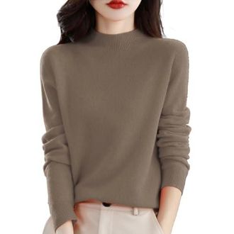 Generic Pull chaud en cachemire pour femme &agrave; manches longues et col rond classique, doux et chaud, pull tricot&eacute;, marron, XXL