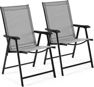 Yaheetech 2er Set Gartenst&uuml;hle, Hochlehner Klappst&uuml;hle Terrassenst&uuml;hle mit R&uuml;ckenlehne & Armlehnen, Klappbare Outdoor-St&uuml;hle Essst&uuml;hle bis 150 kg Belastbar Grau