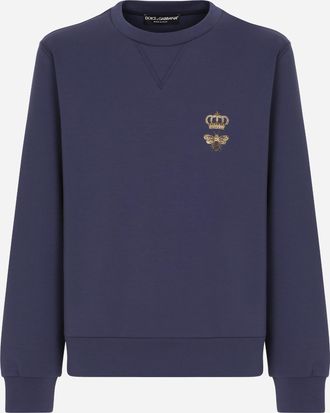 Dolce & Gabbana Sweatshirt Aus Baumwolljersey Mit Stickerei - Mann Sweatshirts Blau Baumwolle 58