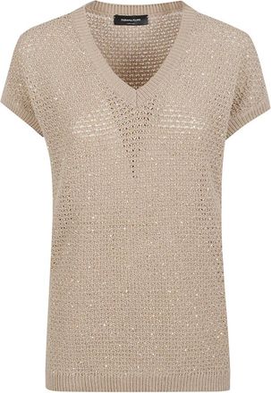 Fabiana Filippi Femme, Pulls, Gris, Taille: 34 FR Gilet &agrave; col en V orn&eacute; de sequins