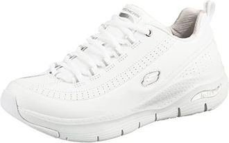 Skechers Femme Arch Fit Citi Drive Basket, Cuir Blanc, Bordure Blanche argentée, 39 EU