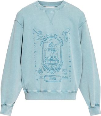 Maison Kitsun&eacute; Homme, Sweatshirts et sweats &agrave; capuche, Bleu, Taille: L SweaT-shirt Imprim&eacute;