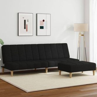 vidaXL Schlafsofa 2-Sitzer mit Fu&szlig;hocker Schwarz Stoff Vidaxl