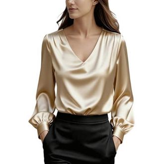 Generic Chemisier Femme Chic et &Eacute;l&eacute;gant Chemisier Satin Chemises et Blouses Mode Tunique Blouse Couleur Unie Vetement Funky Haut D&eacute;contract&eacute; Tshirt Manches Lo
