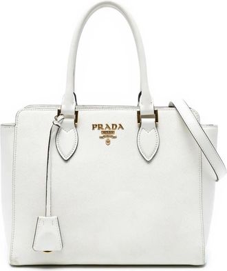 Prada sac à main Open Convertible en cuir Saffiano Lux bordé de cuir de veau lisse (2000-2025) - Blanc