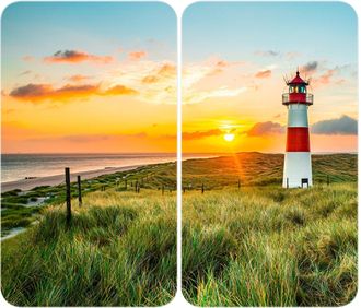 WENKO Herdabdeckplatte Universal Mod. Leuchtturm, h&ouml;henverstellbar f&uuml;r alle Herdarten, Schneidebrett und Spritzschutz, Glas, 30 x 52 cm, 2-teilig