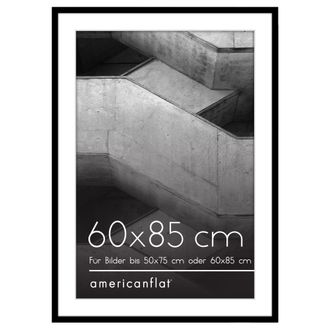 Americanflat 60x85 cm Bilderrahmen aus Kunststoff mit 50x75 cm Passepartout - schmaler 85x60 Fotorahmen mit poliertem Plexi-Scheibe - integrierte Aufh&auml;ngung f&uuml;r Ho