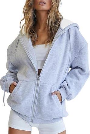 Generic Sweat &agrave; capuche pour femme - Automne - Hiver - Long - Veste &agrave; capuche - Fermeture &eacute;clair - Manteau surdimensionn&eacute; - Pull Y2k - Sweat &agrave; capuche - Loisi
