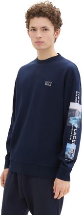 Tom Tailor Herren 1043303 Relaxed Fit Sweatshirt Pullover mit Foto-Print, 10668-Sky Captain Blue, XXL