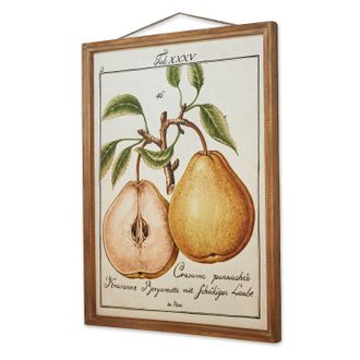 Loberon Dekoboard Tupisa, feiner Botanik-Print, Birnen-Motiv, nostalgischer Charme, Wanddeko, Dekoration, Wohn-Accessoire, Kiefernholz, Polyester, bunt