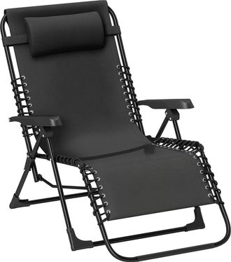 OUTSUNNY Sonnenliege klappbar Gartenliege mit Kopfkissen, Liegestuhl mit 5-Fach verstellbare R&uuml;ckenlehne, wetterfeste Campingliege, Gartenstuhl bis 120 kg bela