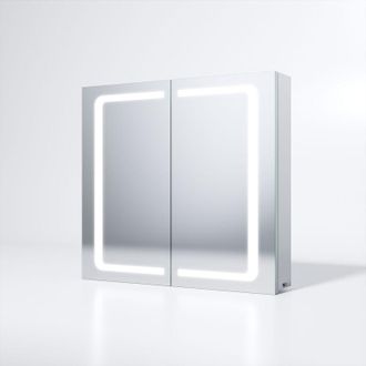 Sonni LED Spiegelschrank Badezimmerspiegel mit Beleuchtung Badspiegel Kippschalter Steckdose Edelstahl Kabelloses Scharnier Design 70x65cm