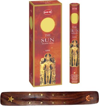 DHS HEM Räucherstäbchen Precious Sun, volle Box mit 6 Stück mit DHS Räucherstäbchenhalter für Yoga, Meditation, Heilung, Spiritualität, Aromatherapie, Wei