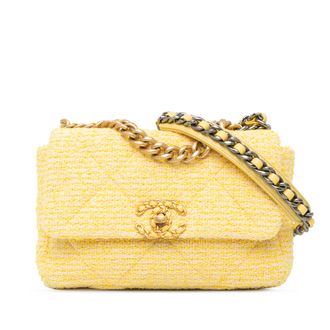 Chanel Yellow Tweed Medium 19 Flap Bag