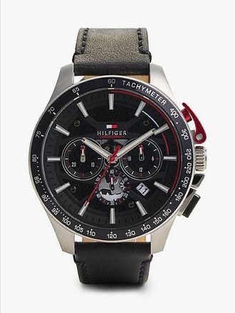 Tommy Hilfiger Chronographe &agrave; bracelet en cuir noir